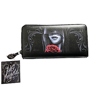 DGA Rockabilly Day of the Dead Devotion Red Rose Womens Clutch Zippered Wallet