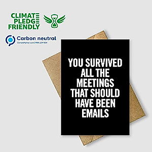 Funny leaving card for coworker or boss with envelope | Congratulations retirement present for men or women | Perfect goodbye card for someone who is going away | Survived All the Meetings