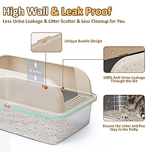 Chenove Extra Large Stainless Steel Cat Litter Box with High Wall Enclosed XL Cat Litter Box for Big & Multiple Cats steel litter box with Lid, Easy Clean, Anti-leakage, Non-Sticky