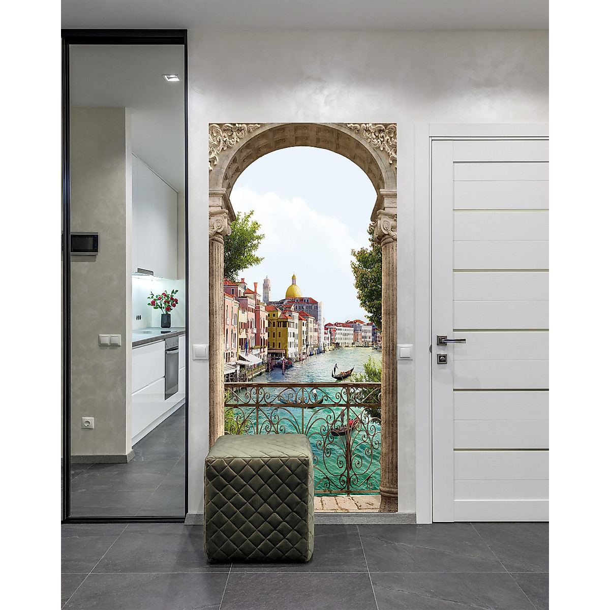 FLFK Door Sticker - Door Mural Peel and Stick, Removable Self-Adhesive Italian Water City Door Wallpaper for Home Decor, 30.3 "W x 78.7 "L, Set of 2 Sheets
