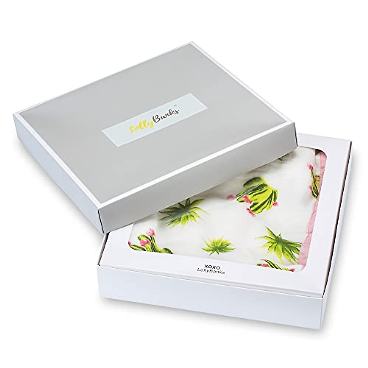 LollyBanks Muslin Quilt Blanket, Large 47 x 47 Inches Versatile Crib Blanket for Baby Girls, 6 Layers Newborn Blanket, Soft Blend 70% Viscose Made from Bamboo + 30% Cotton, Registry (Cactus Print)