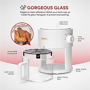 AROMA® Glass Air Fryer and Countertop Convection Oven with Powerful 360Crispy™ Technology (3 Quart), White