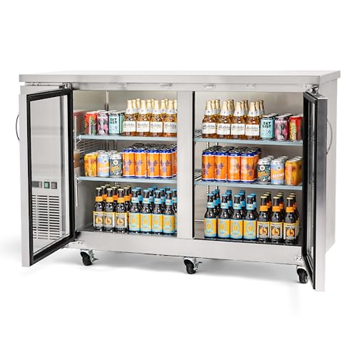 PEAKCOLD 2 Glass Door Commercial Back Bar Cooler; Stainless Steel Under Counter Refrigerator; 60" W