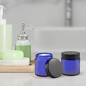4-Ounce Cobalt Blue Glass Straight Sided Cosmetic Jars (12-Pack); 120 ml. Capacity, BPA-Free Lids