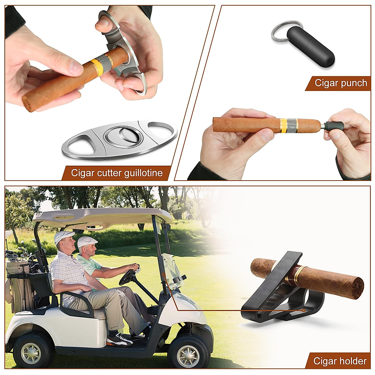 Flauno Travel Cigar Humidor Case - Portable Cigar Box kit with Humidifier Disc, Cigar Cutter, Cigar Punch, Cigar Holder & Dropper, Waterproof, Crushproof, Airtight (Holds up to 10 Cigars)