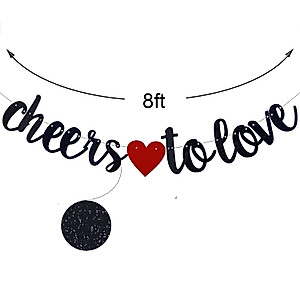 MJJLT Cheers To Love Banner Black for Anniversary, Wedding , Bachelorette ,Engagement Party Decorations Pre-Strung