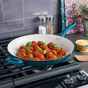 Spice by Tia Mowry 14 Inch Nontoxic Nonstick Ceramic Interior Large Aluminum Fry Pan - Teal (109090.01R)