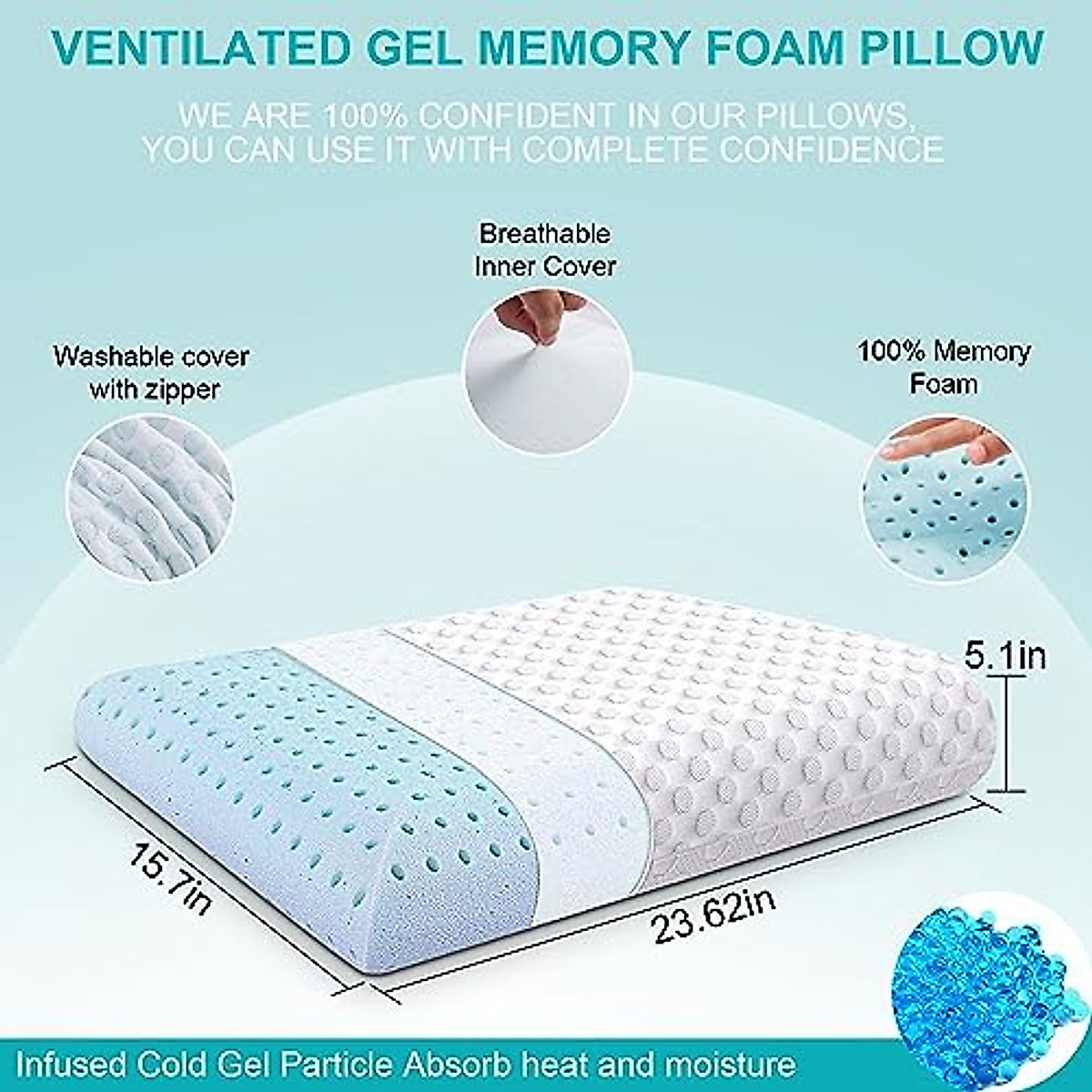 MUUEGM Gel Memory Foam Pillows, Cooling Pillow for Pain Relief Sleeping,Neck Pillows for Sleeping, Washable and Breathable Bed Pillow, Body Pillows for Adults (White)