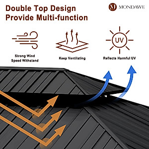 Cedar Wood Gazebo 12x20Ft Hardtop Gazebo Solid Cedar Wood Framed Gazebo Canopy Outdoor Fir Wood Galvanized Steel Double Roof Pavilion Heavy Duty for Patio Lawn Garden with Netting
