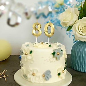 80th Birthday Candles Numbers for Cakes Candle Happy Eightieth Birthday 3D Designed Wedding Anniversary Party Cake Topper Decorations (80, Gold)