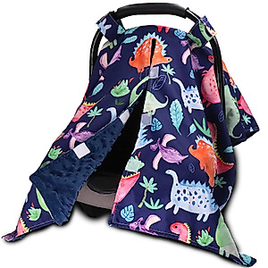 Baby Car Seat Cover, Peekaboo Opening Infant Carseat Canopy for Boys Girls, Warm Minky Blanket Car Seat Covers for Newborn, Carrier Cover Poncho, Nursing Covers for Breastfeeding