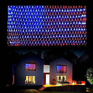 DANLI American Flag String Lights, Waterproof 420 LED String Lights, US Flag Light with Plug,Net Light Holiday Decoration for Garden Patio July 4th National Day Independence Day Memorial Day