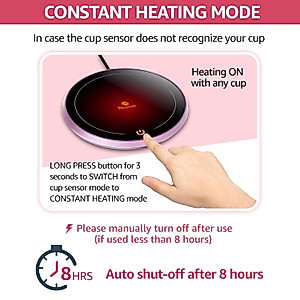 Nouvati Mug Warmer/Candle Warmer Plate/Coffee Warmer for Desk Auto Shut Off: Excellent Heating, 2 Heating Modes, Safety Features, Sleek & Compact Design; Tea Warmer (Rose Pink)