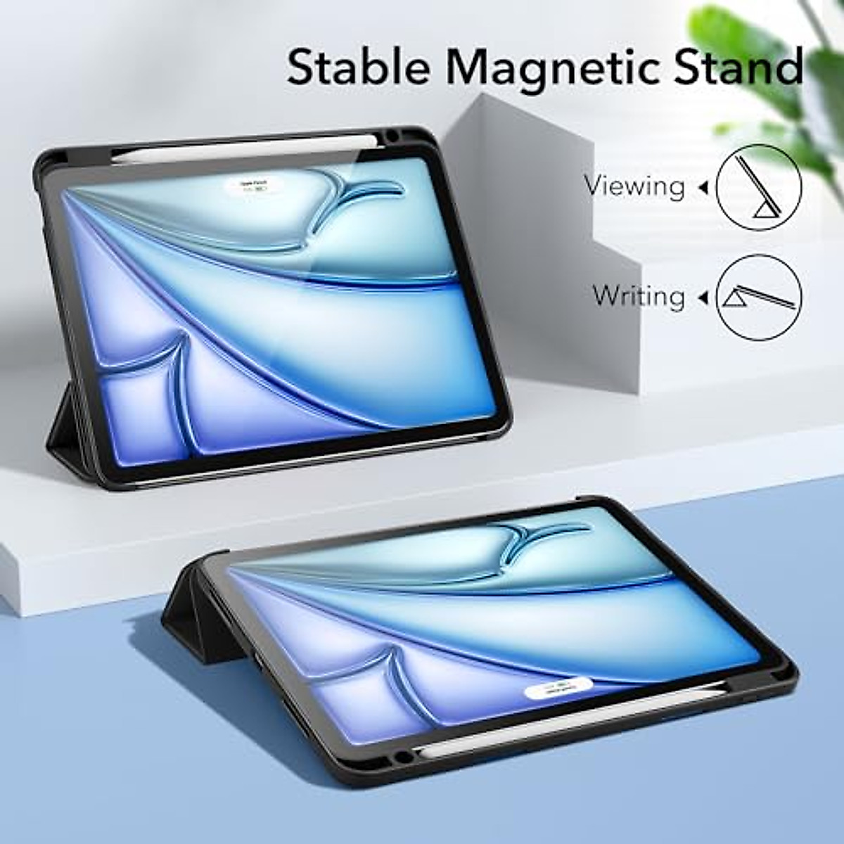 ESR for iPad Air 11 Inch Case M2 2024, iPad Air 6th/5th/4th Gen(2024/2022/2020) with Pencil Holder, Trifold Stand Case for iPad Air 5/4 with Flexible Back, Auto Sleep and Wake, Rebound Series, Black