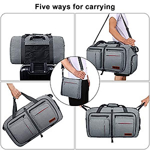 Travel Duffel Bag, 55L Foldable Duffle Bag with Shoes Compartment Packable Weekender Bag for Men Women Water-proof & Tear Resistant HIKISS-Grey