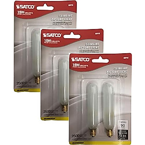 Satco S3715 Set of 2 Blister Packs Each with Two T6 Candelabra Tubular 15 Watt 120V Incandescent Dimmable Frosted Bulbs; Total of 4 Bulbs; C-5A Filament; E12 ANSI Base; 2700K Warm White