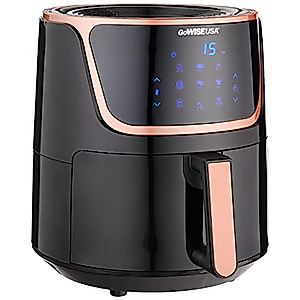 GoWISE USA GW22955 7-Quart Electric Air Fryer with Dehydrator & 3 Stackable Racks, Digital Touchscreen with 8 Functions + Recipes, 7.0-Qt, Black/Copper
