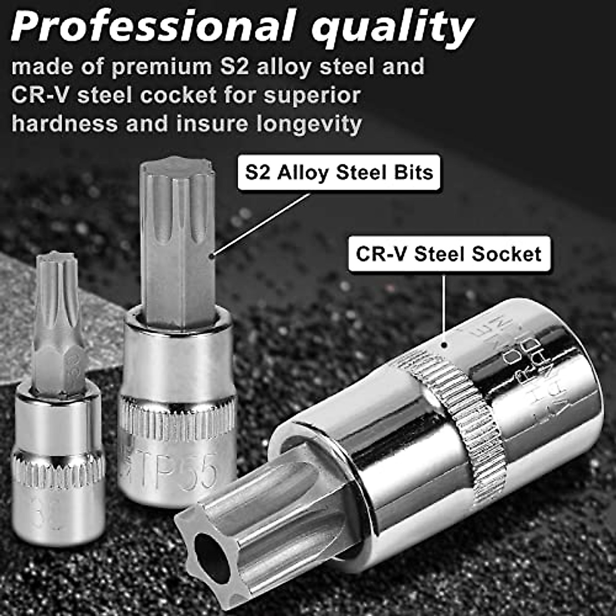 AOBEN 64Pcs Master Torx Bit Socket and External Torx Socket Set, 1/4, 3/8, 1/2-inch(E4-E24, T6-T70,TT6-TT70,TP8-TP60), S2 and Cr-V Steel, Includes Socket Adapters