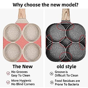 MIUGO Four-Cup Fried Egg Pan, Medical Stone Non-Stick Frying Pan for Breakfast,Divided Egg Skillet Suitable for Gas Stove and Induction Cooker (3-inch eggs)