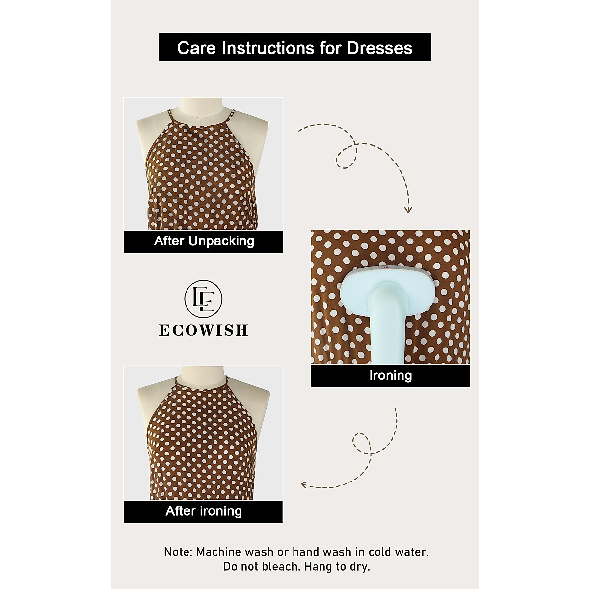 ECOWISH Polka Dot Womens Summer Dress Flowy Cute High Low Sleeveless Boho Criss Cross Halterneck Cocktail Midi Sundress 2025 Coffee Small