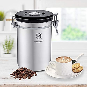Magicafé Airtight Coffee Container Canister - CO2 Valve Coffee Container with Scoop for Ground Coffee Beans Storage Medium 16oz