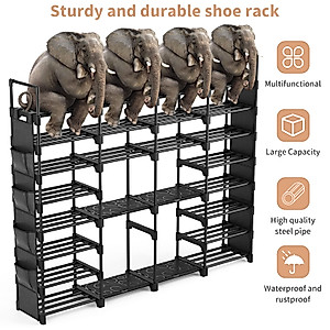 VTRIN Large Shoe Rack Organizer, tall metal rack Holds 62-66 Pairs, 8 Tiers Space Saving Shoe Shelf Storage with Side hanging pockets for Living Room Entryway Garage Black