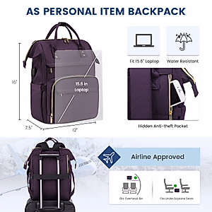 LOVEVOOK College Laptop Backpack, 15.6 Inch Travel Backpack for College, Waterproof Work Backpack Woman for Teacher Nurse Anti-theft Travel Back Pack, Gifts for Women,Dark Purple