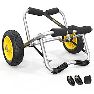 Bonnlo CART-CANOE Kayak Boat Carrier Tote Trolley Transport with 2 Ratchet Straps PU Solid Tires Wheel Yellow