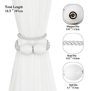 Porlau Strong Magnetic Curtain Tiebacks White 4 Pack Decorative Tie Backs Outdoor Curtain Rope Tiebacks Elegant Curtain Holdbacks for Drapes