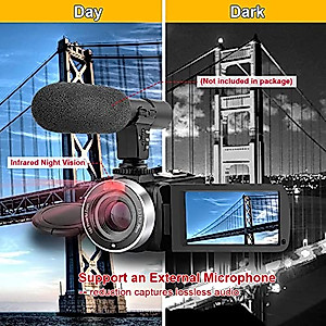 Video Camera Camcorder Full HD 1080P 30FPS 24.0 MP IR Night Vision Vlogging Camera Recorder 3.0 Inch IPS Screen 16X Zoom Camcorders Remote Control with 2 Batteries