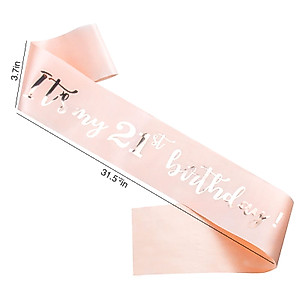 SGKUED 'It's My 21st Birthday' Sash, Rose Gold Soft Satin Sash with Rose Foil Lettering Birthday Sash for Girl 21st Birthday Party Favors and Decorations