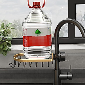 WINGSIGHT Faucet Sponge Holder Kitchen Sink Caddy Organizer Over Faucet Hanging Faucet Drain Rack for Sink Organizer (Double with Dishcloth Rack, Golden)