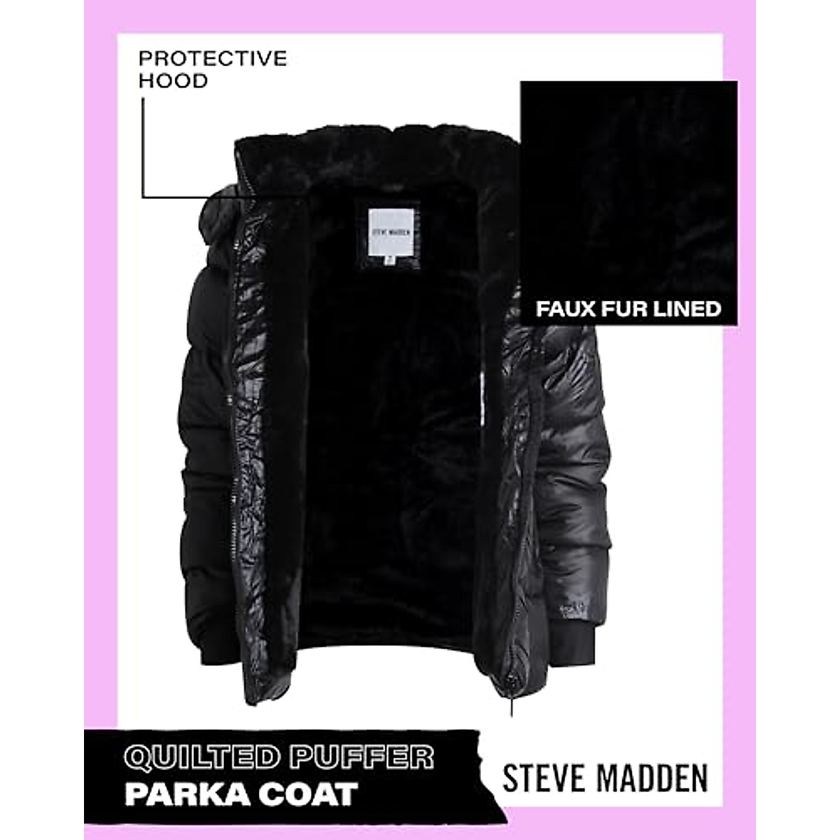 Steve Madden Women's Winter Jacket - Heavyweight Quilted Puffer Parka Coat - Faux Fur Lined Outerwear Jacket for Women (S-XL), Size Medium, Black