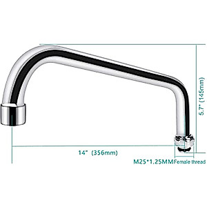 COOLWEST 14” Swivel Nozzle Spout Replacement Part for Commercial Kitchen Sink Faucet, Long Swing Nozzle for Faucet Working on 3 Compartment Sinks, Brass Constructed, Chrome Polish