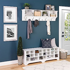 Pemberly Row 60" Wide 24-Pair Shoe Cubby Bench, Shoe Rack, Shoe Storage for Entryway, Mudroom, Hallway, Closet and Garage, White