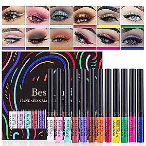 BestLand 12 Colors Matte Liquid Eyeliner Set Rainbow Colorful Neon Eyeliner Pencil Pigmented Waterproof Smudgeproof Long Lasting Gel Eye Liner Christmas Makeup Gift Kit for Women (Set A)