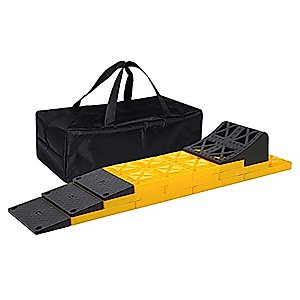 Homeon Wheels RV Leveling Blocks Ramp Design 9 Pack Interlocking Leveling Blocks with One Wheel Chock Camper Leveling Blocks with Carrying Bag