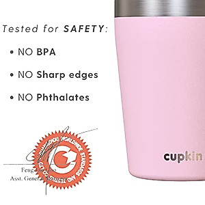CUPKIN Stackable Stainless Steel Kids Cup Smoothie Tumbler - Powder Coated Insulated Tumblers, BPA Free Lid and Silicone Straw (8 Fl Oz (Pack of 1), Pink)