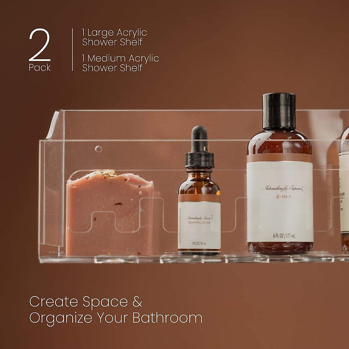 ANGORA BRANDS Acrylic Shower Shelves | Bathroom Shower Caddy Organizer | No Drilling, Adhesive Wall-Mounted Floating Shelves | 2 Pack Tranparent Shelf Organizer For Storage & Display by Cotea