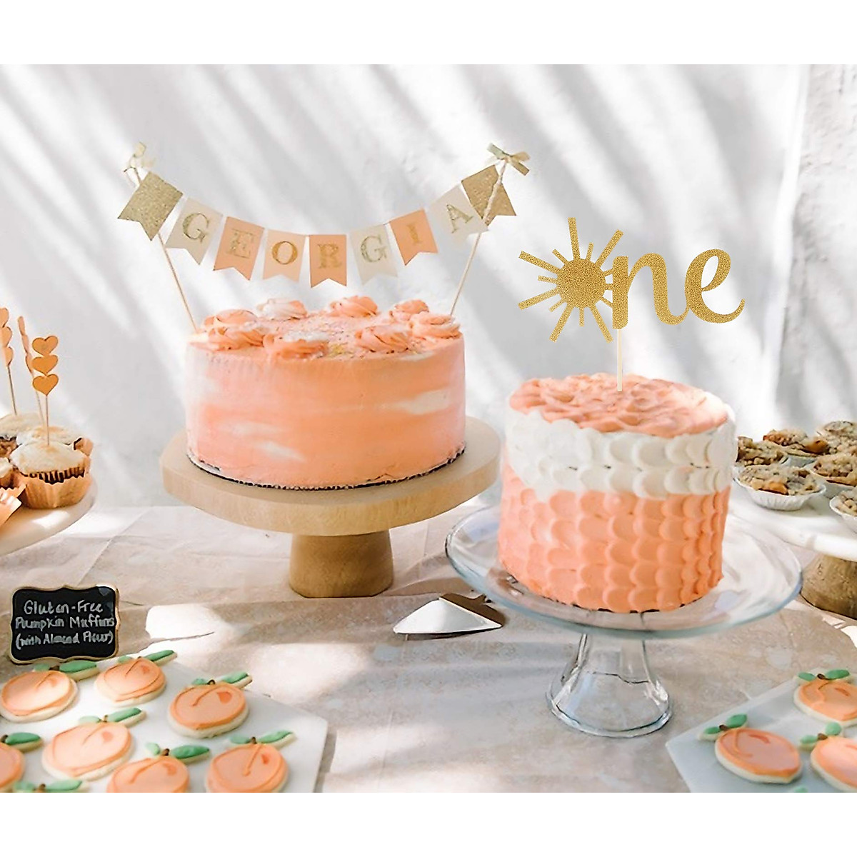 Cake Topper for Baby 1st Birthday - Gold Glitter Sunshine First Anniversary Shower Topper, Single-sided Sun ONE Birthday Cake Smash Topper For Photo Booth Props, Party Cake Decorating Supplies