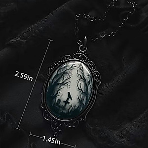 YWMAN Raven Cross Glass Pendant Necklace - Vintage Gothic Rope Chain Crow Choker - Mystic Witch Jewelry Gift Accessories