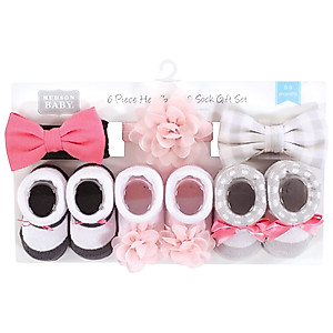 Hudson Baby Infant Girl Headband and Socks Giftset, Pink Charcoal, One Size