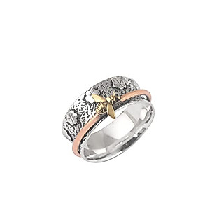 Honey Bee Spinner 925 Sterling Silver Meditation Ring Beautiful Flower Design Handmade Vintage Silver Spinner Ring (12.5)