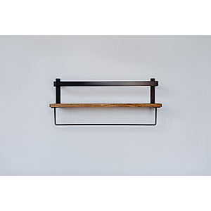 Wood Floating Shelves with Metal Towel Bar, Oak Kitchen Wall Storage Towel Rack, Bathroom Towel Holder, Wall Mounted Steel Towel Rack ETHIMO Bold I
