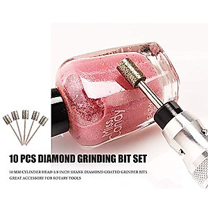 10 PCS Diamond Grinding Bits, 10mm Cylinder Head,1/8” Shank, Diamond Coated Mounted Points Grinder Bits