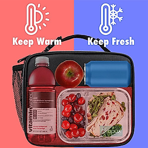 OPUX Insulated Lunch Bag Kids, Lunch Box for School Boy Girl, Leakproof Small Reusable Compact Soft Mini Cooler Bag, Toddler Small Lunch Boxes Kit Pail with Front Side Pockets (Red)