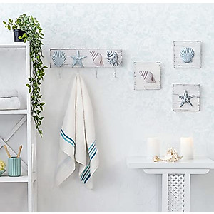 TideAndTales 3D Seashell Art - Set of 3, 6”x6” Beach Wall Decor for Bathroom, Hand-Painted Rustic Shells and Starfish, Ocean Theme Coastal Decorations for Home or Beach House