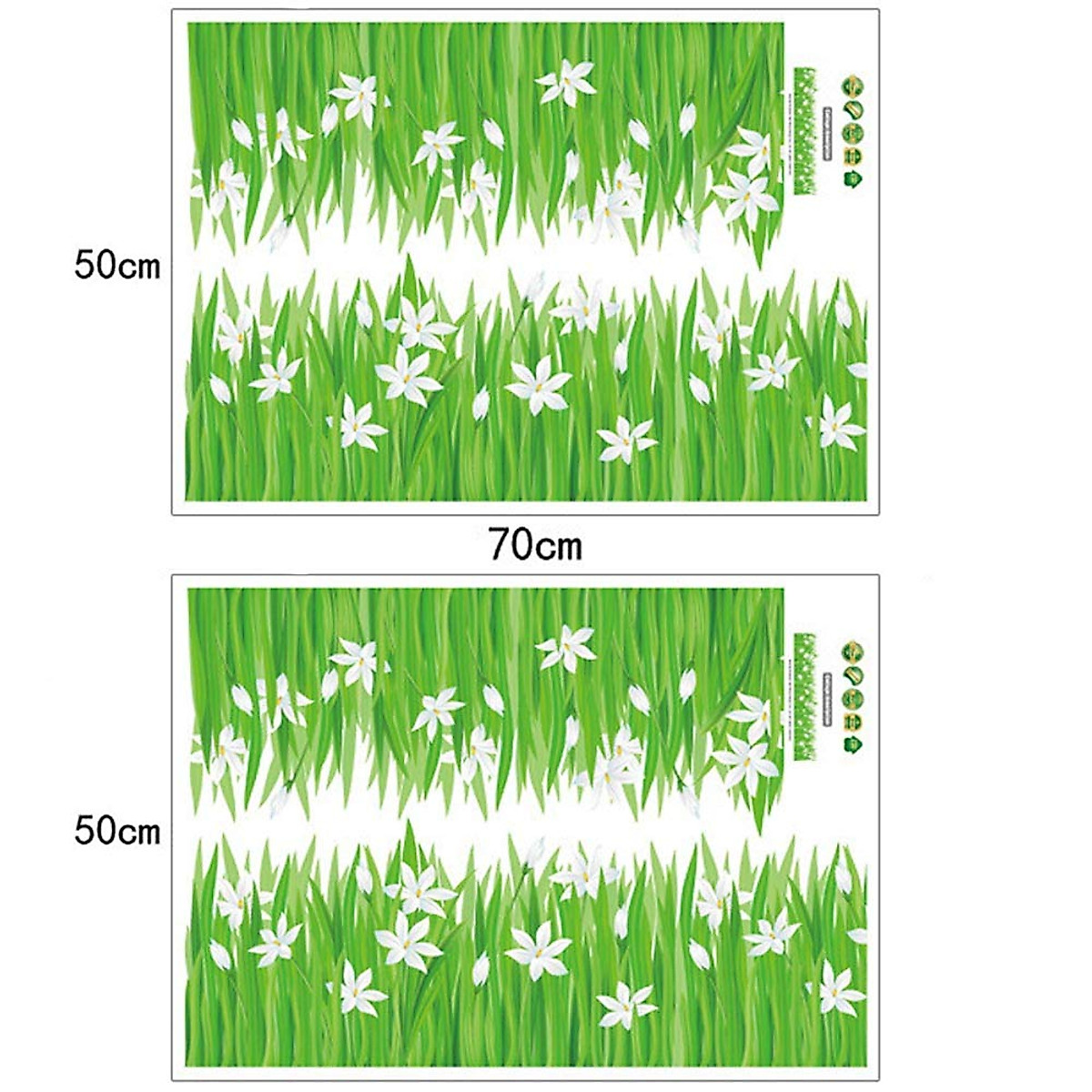 BIBITIME Green Grass White Flower Wall Border Decal Vinyl Sticker Peel and Stick Home Art PVC Murals for Living Room Kitchen Bathroom Window Door Nursery Bedroom Children Kids Room Decor