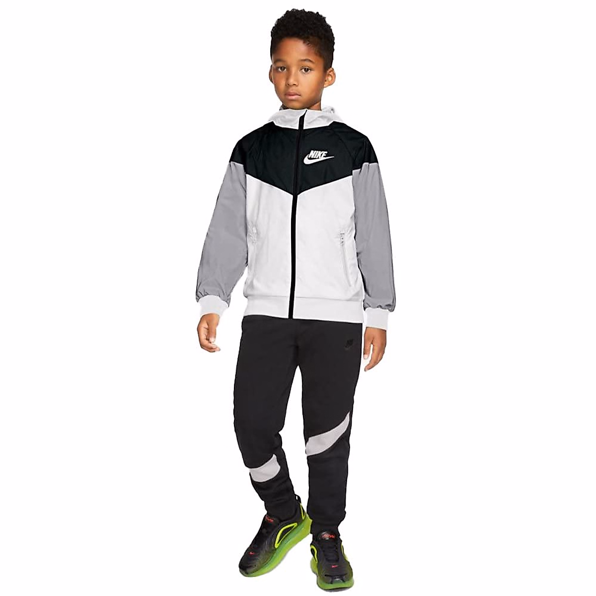 Nike Boy's Sportswear Windrunner Jacket (Little Kids/Big Kids) White/Black/Wolf Grey/White XL (18-20 Big Kid)