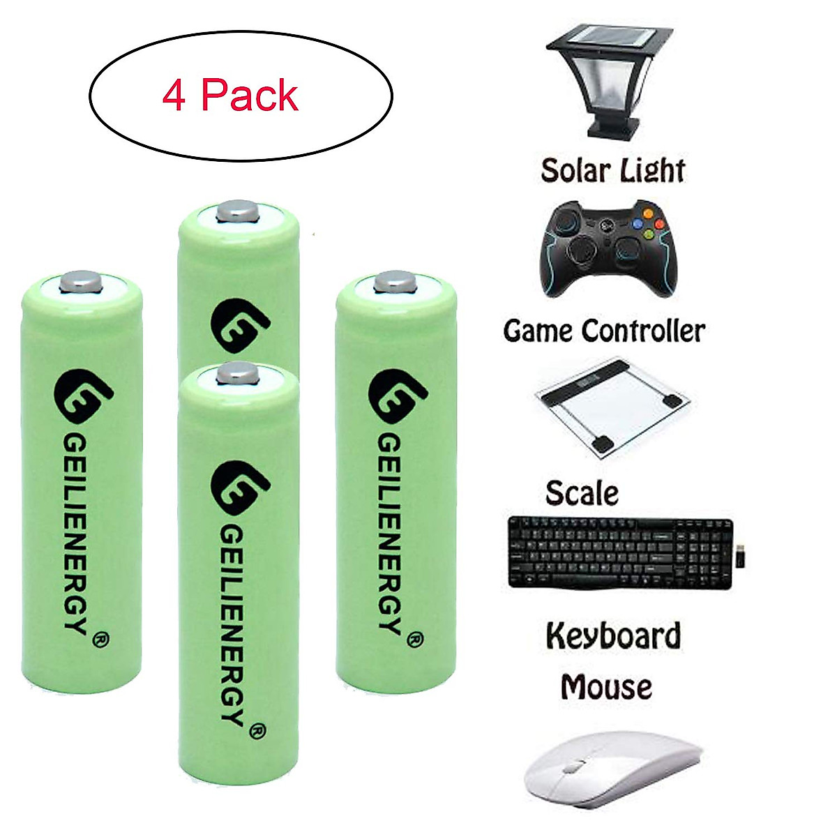 BAOBIAN AA 600mAh 1.2V NiMH Rechargeable Batteries for Solar Light,Solar Lamp,Garden Lights Green(4 PCS)